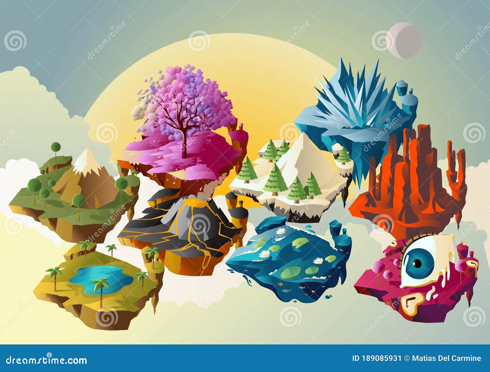 Floating Islands, Game Background, Level Design Vector Illustration ...