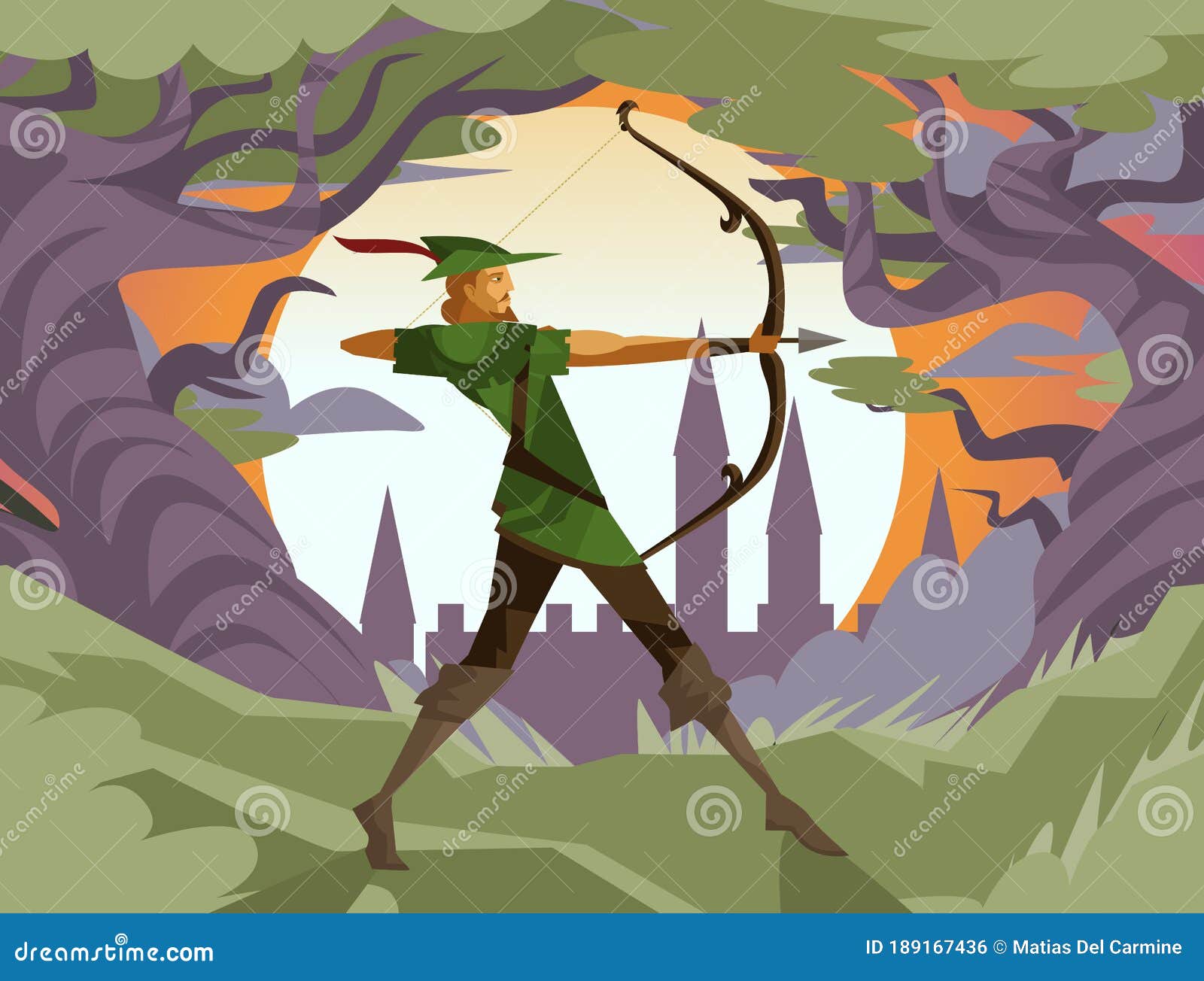 Robin Hood Ranger Archer Aiming Vector Illustration | CartoonDealer.com ...