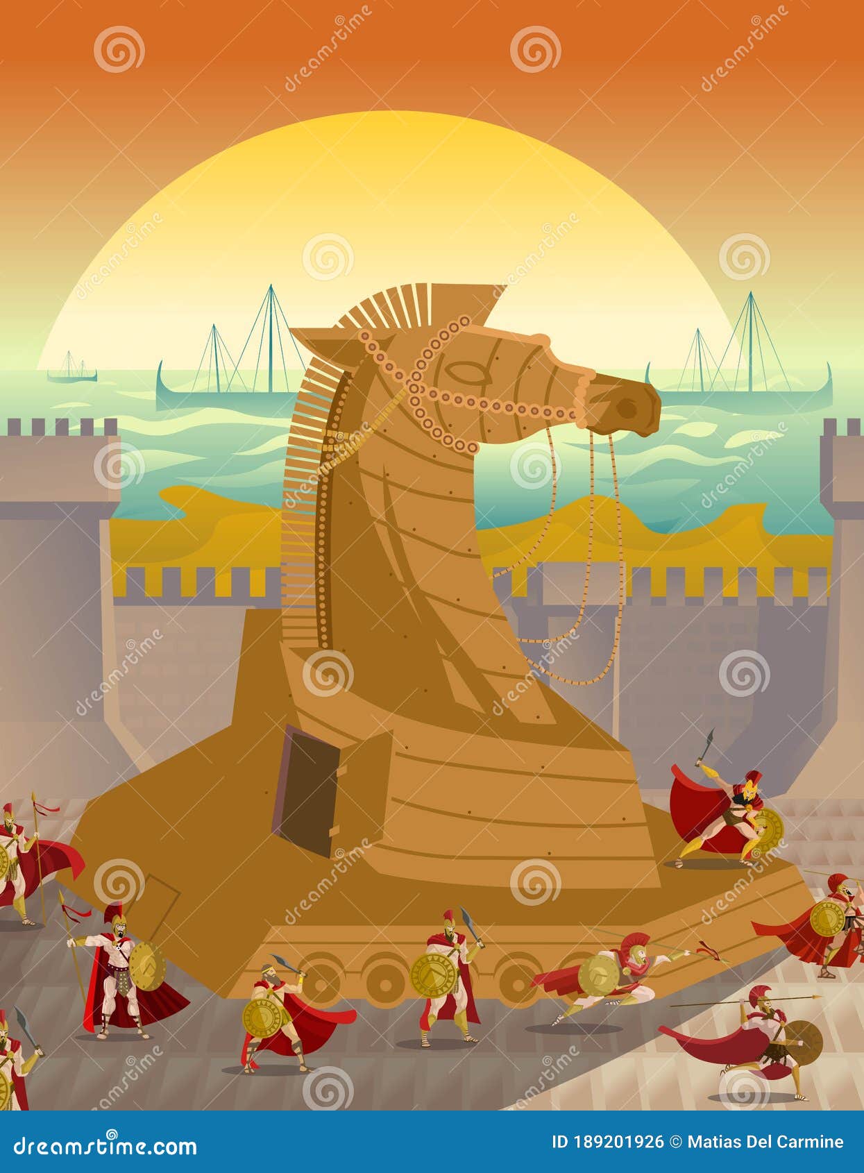 Trojan Troy Horse Ambush Scene Stock Vector - Illustration of door ...