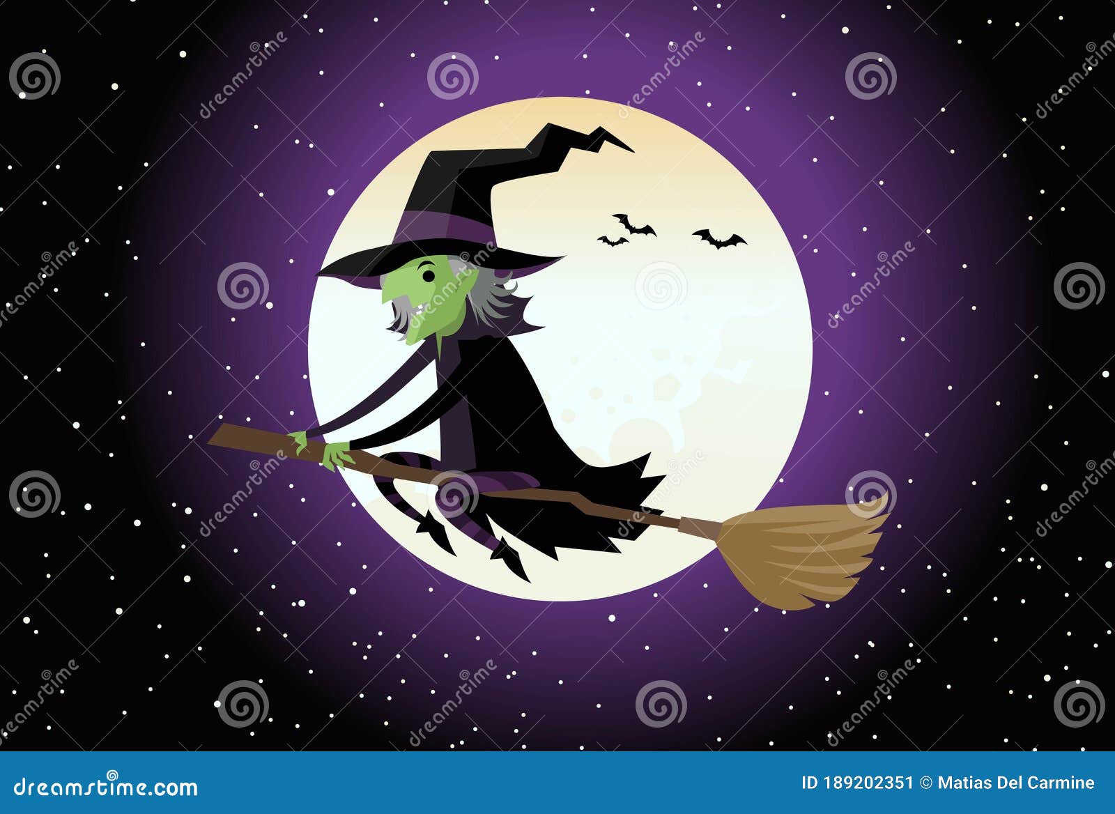 Evil Wicked Witch Flying in the Night Stock Vector - Illustration of ...