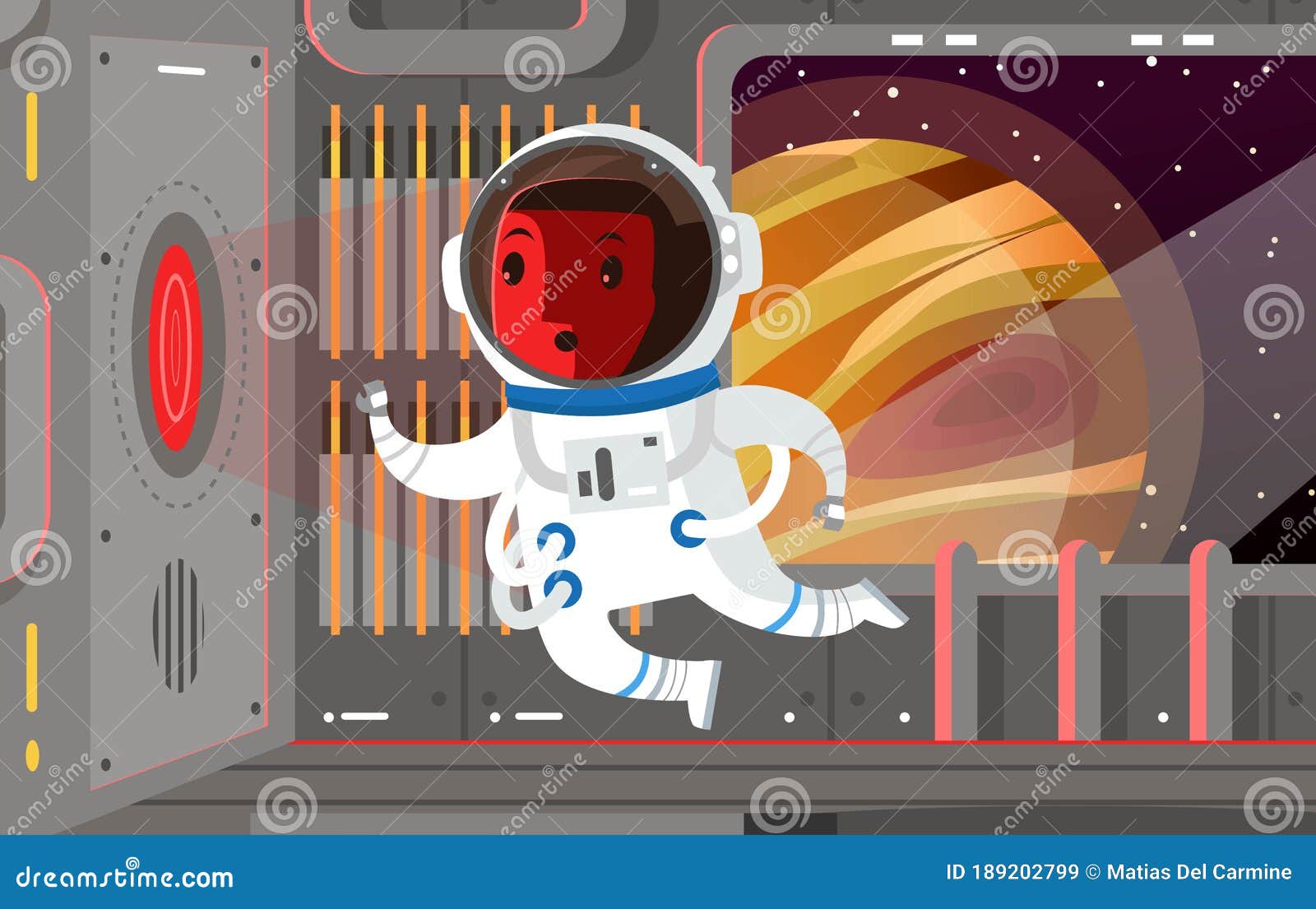 Space Astronaut in Station with Red Warning Light Stock Vector ...