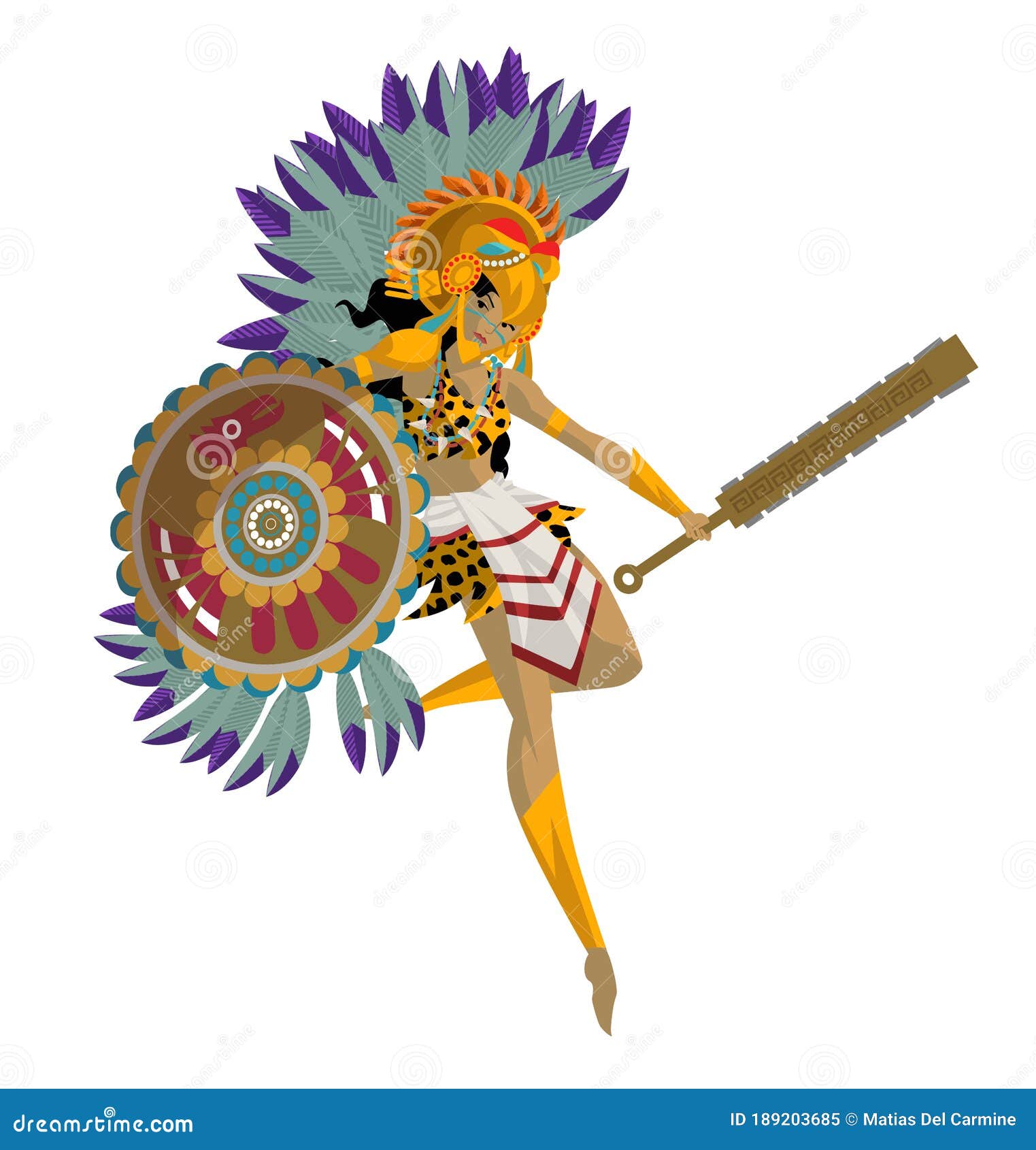 Aztec Female Warrior with Shield and Club Stock Vector - Illustration ...