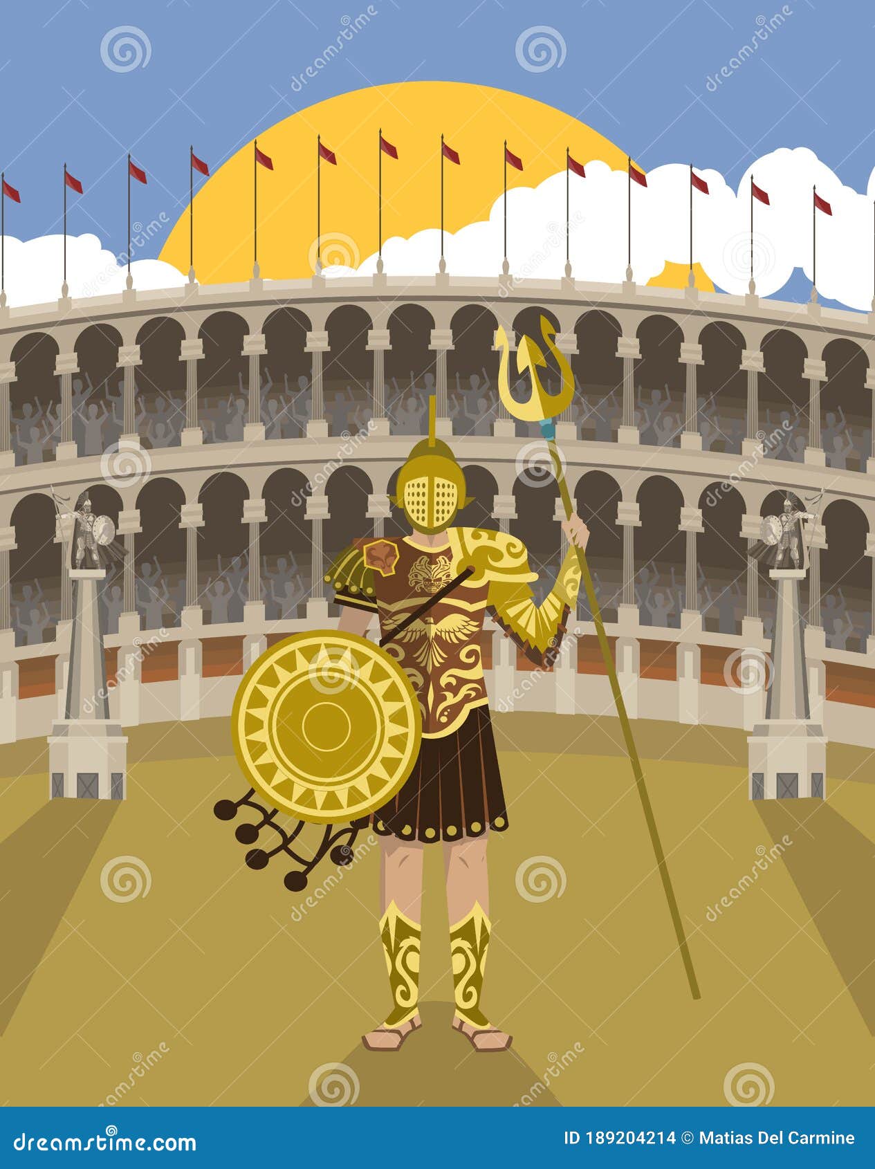 Gladiator Warrior in the Arena with Net and Gladius Sword Stock Vector ...