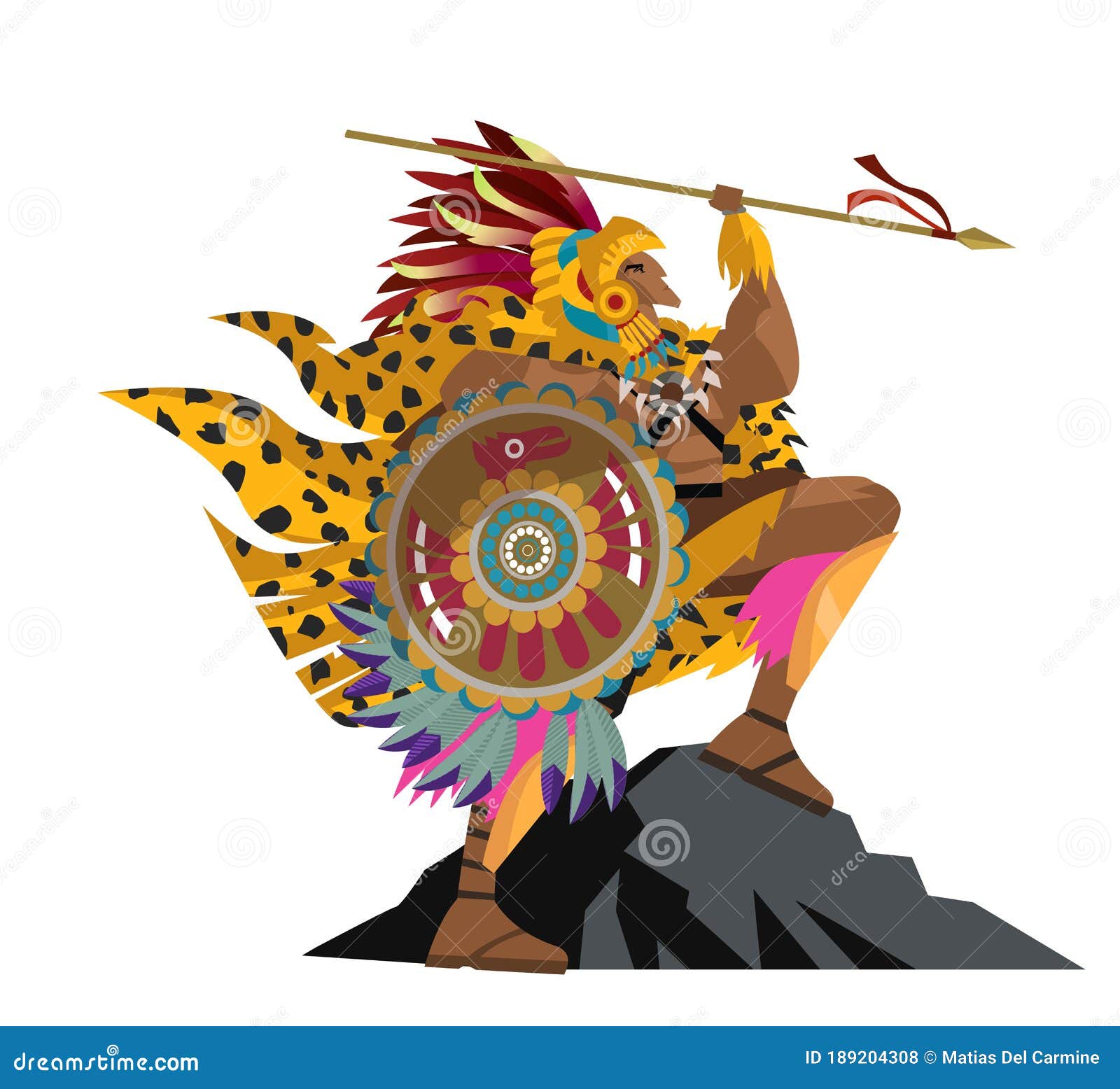 Aztec Strong Warrior with Spear Stock Vector - Illustration of powerful ...