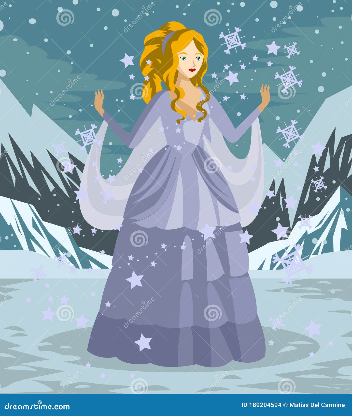 Princess Beautiful Lady in Snow Scene Stock Illustration - Illustration ...