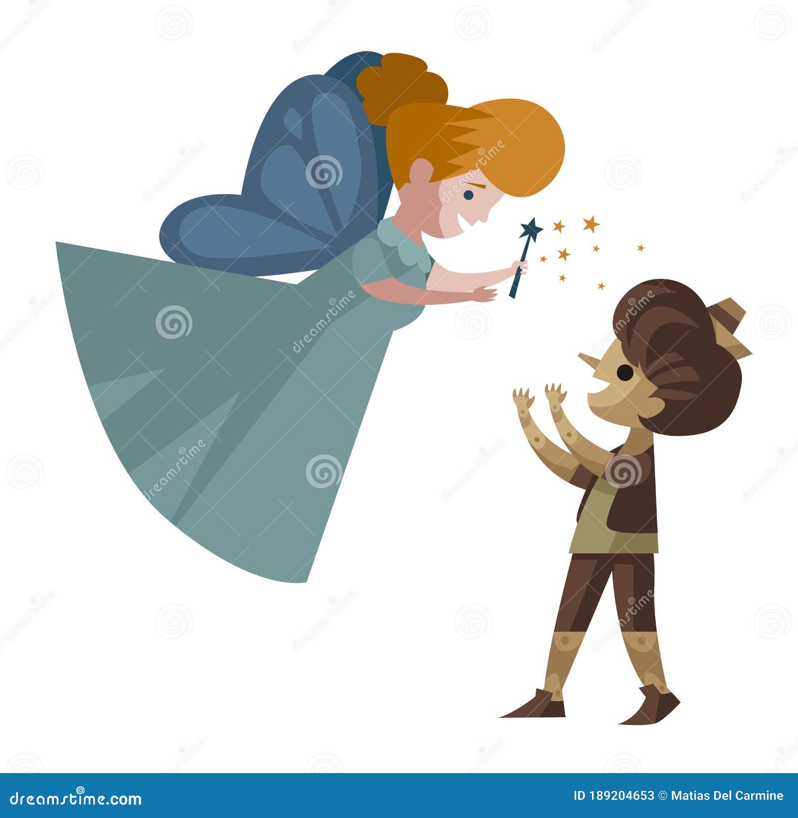 Pinocchio Wood Boy Fairy Tale and Magical Fairy Stock Illustration ...