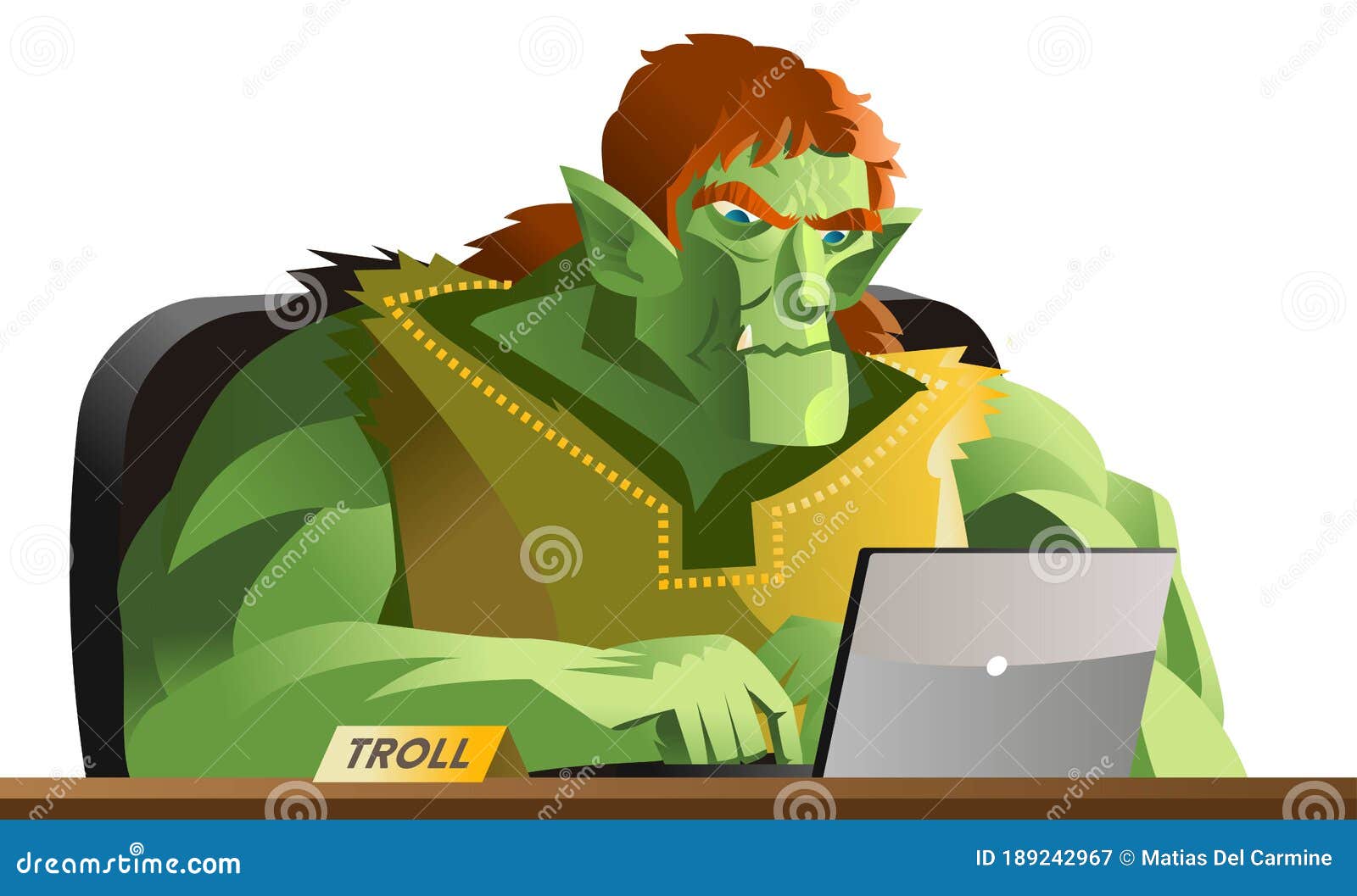 Evil Troll Using a Computer Stock Vector - Illustration of drawing ...