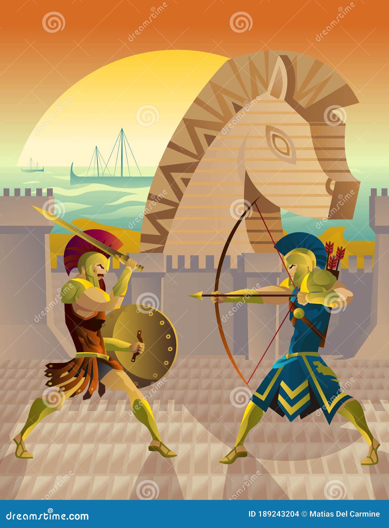 Trojan war and troy horse stock vector. Illustration of ajax - 189243204