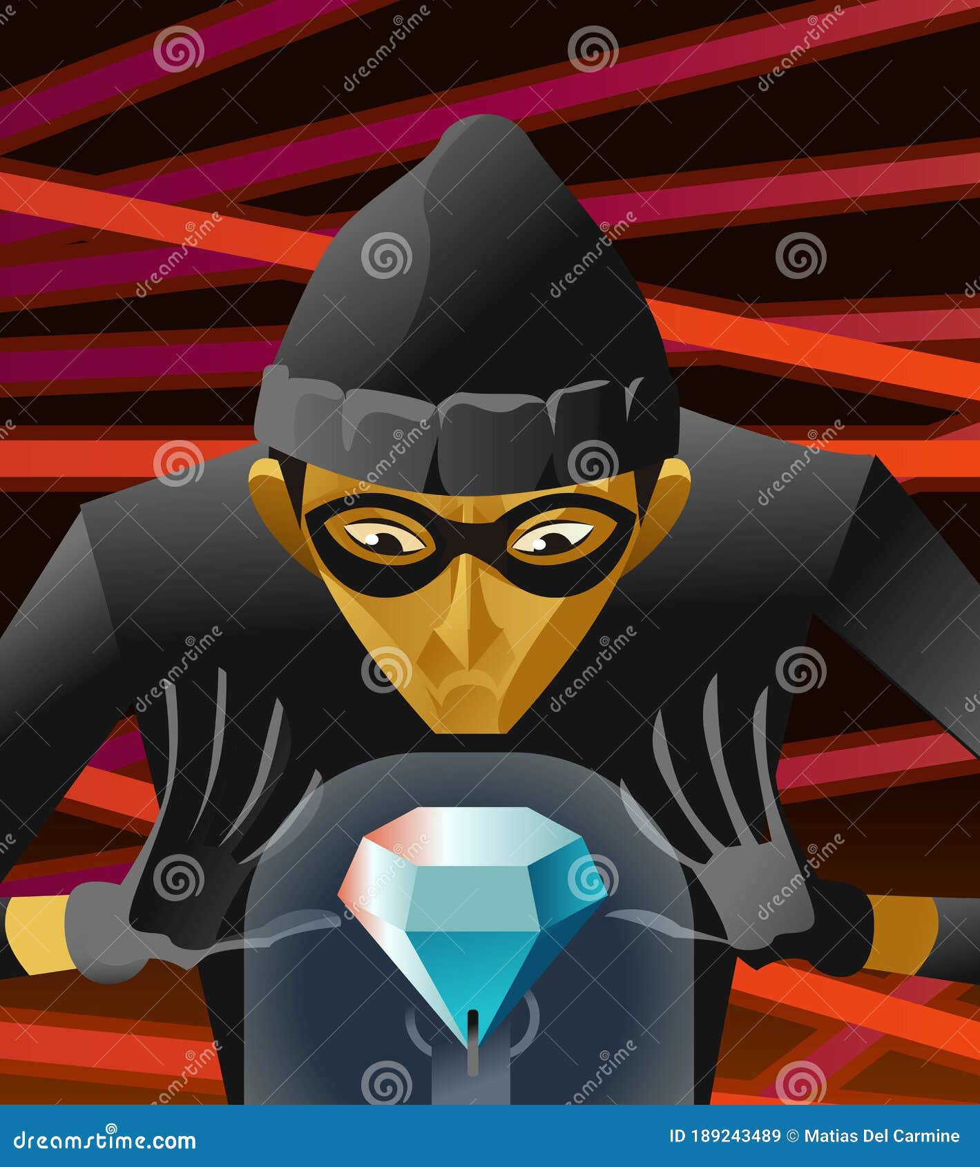 Master Thief Stealing a Diamond in Museum Near Laser Rays Alarm Stock ...