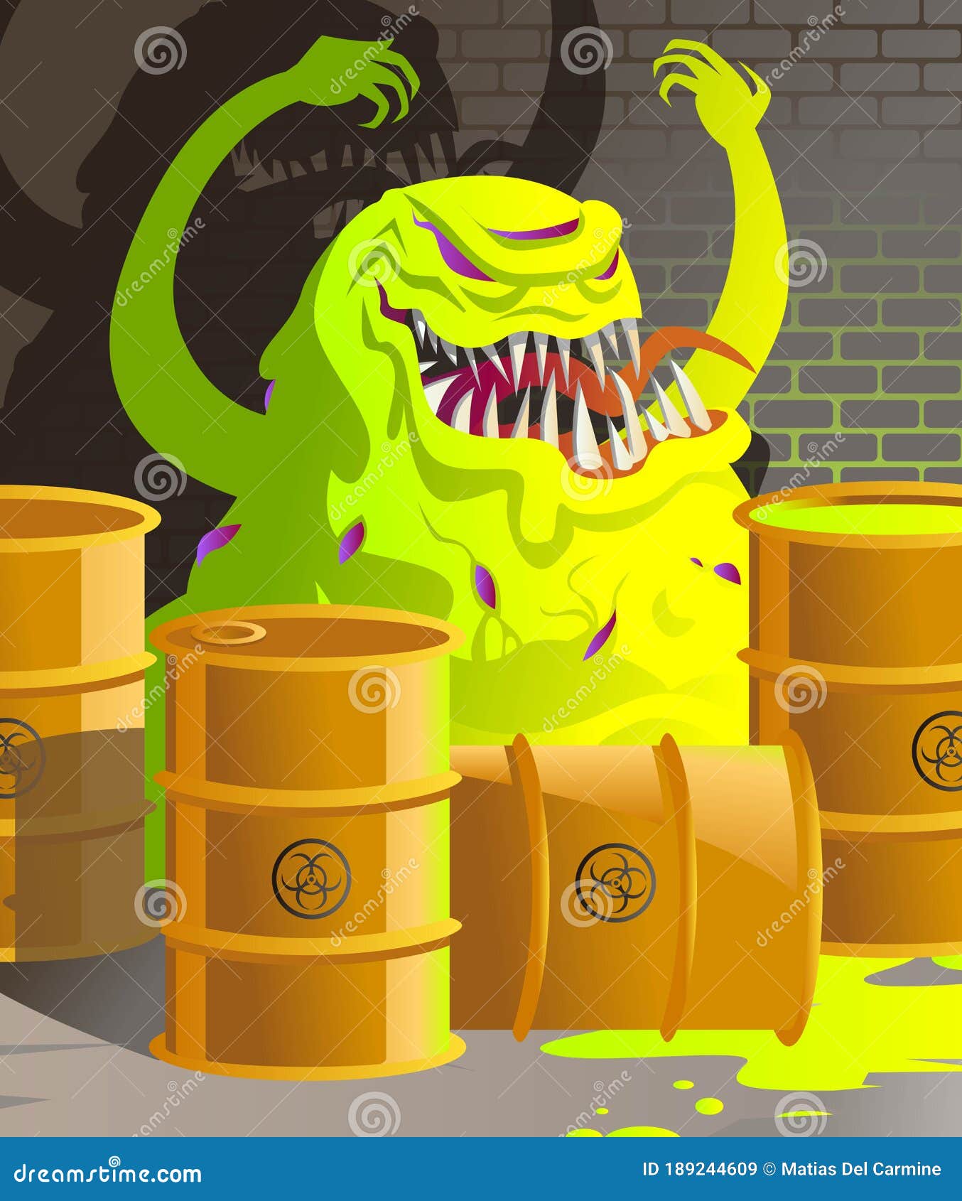 Evil Nuclear Radioactive Monster in Toxic Waste Barrels Stock Vector ...