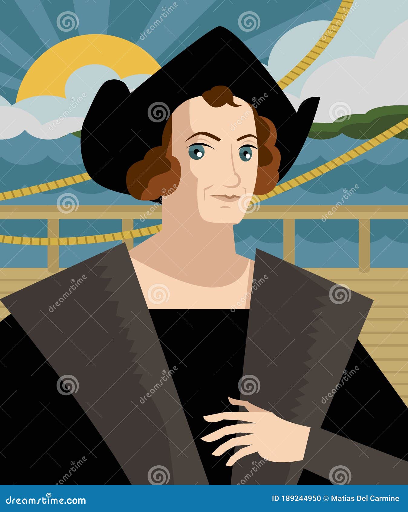 Great Spanish Italian Sailor Discovering the Americas Stock Vector ...