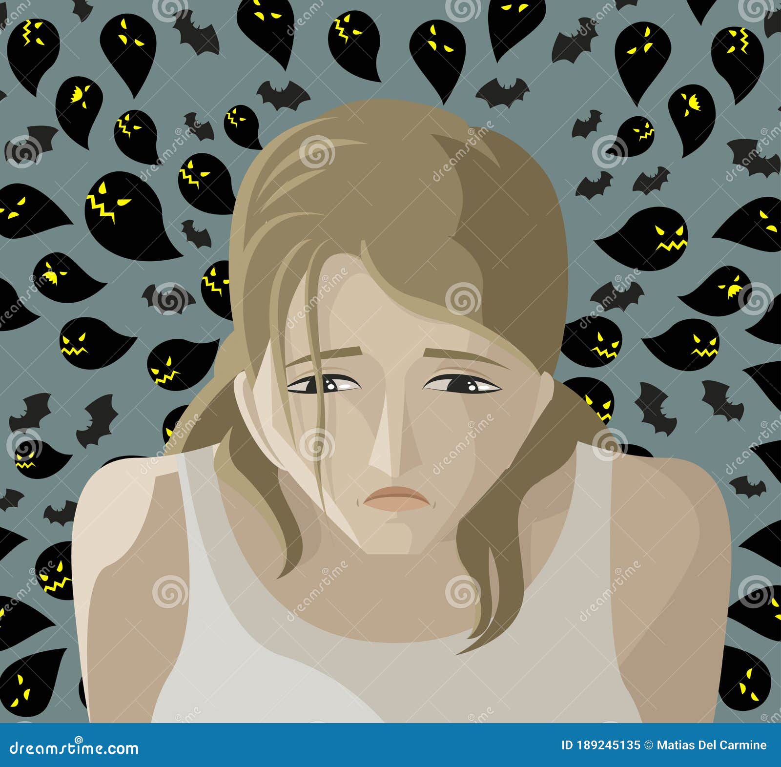 Bad Thoughts Sad Depressed Woman Stock Vector - Illustration of face ...