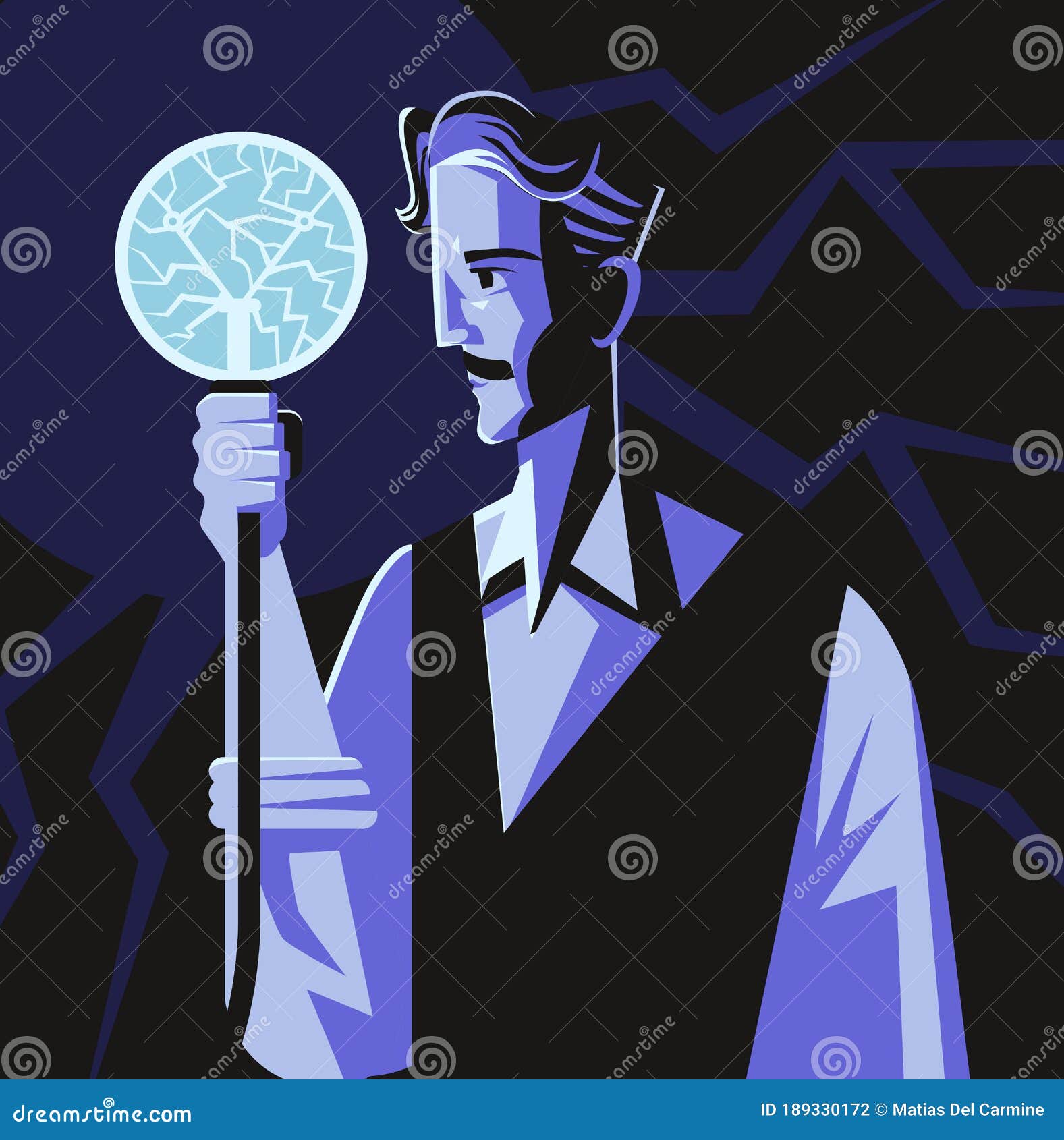 Inventor Genius With Lighting Bulb Electricity Experiment Vector ...