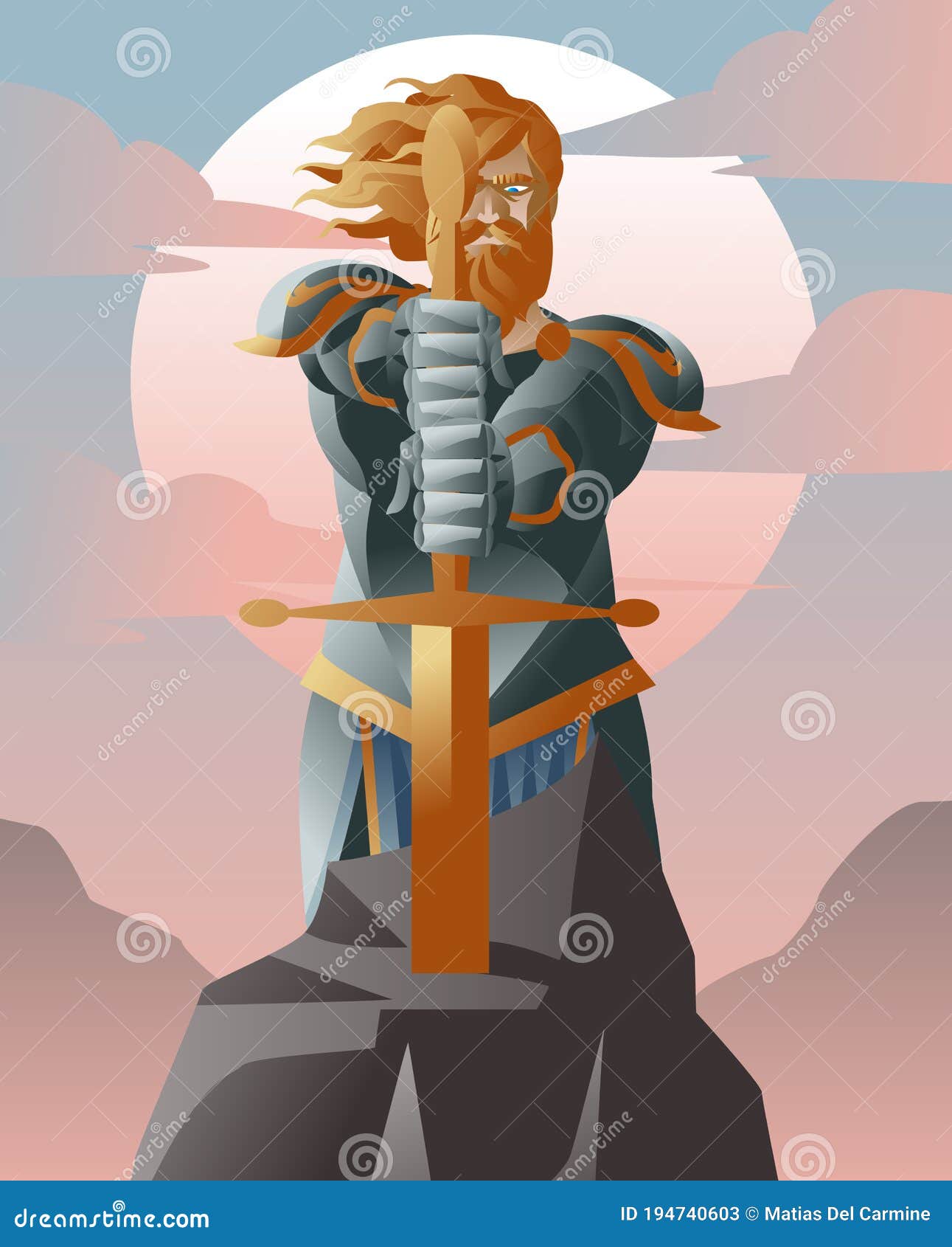 Excalibur Sword In A Stone. Legendary Weapon. Cartoon Vector ...
