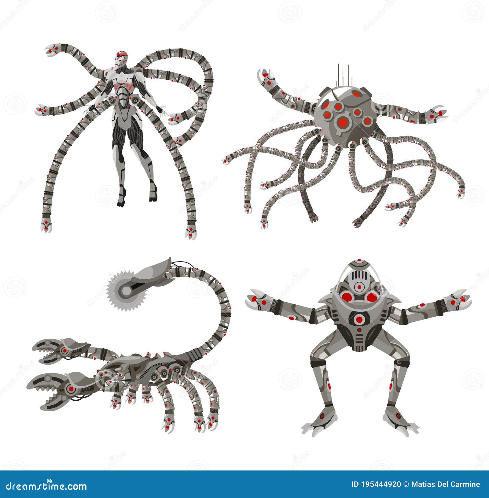 Battle Robots. Cartoon War Machines And Futuristic Soldier Exoskeleton ...