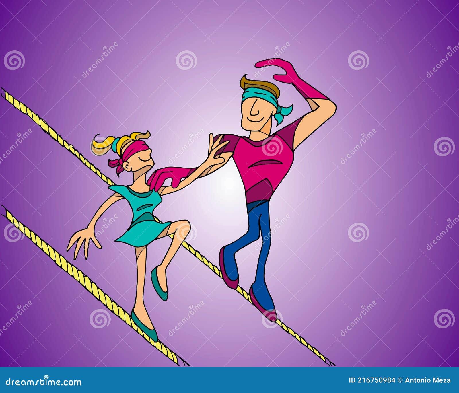 Walking on ropes stock vector. Illustration of smile - 216750984