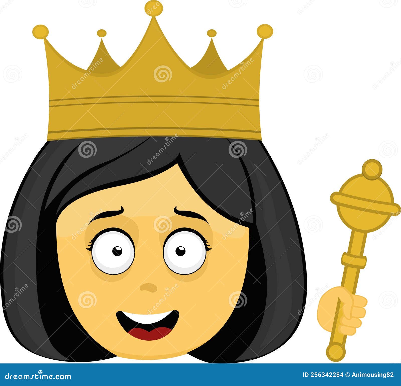Vector Emoticon Girl Queen Crown Scepter Stock Vector - Illustration of ...