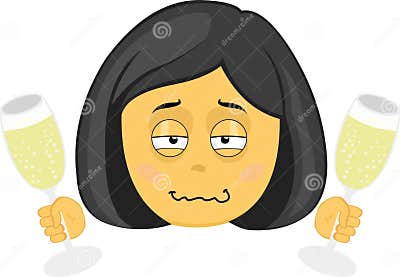 Vector Emoticon Girl Drunk Glasses of Champagne or Cider Stock Vector ...