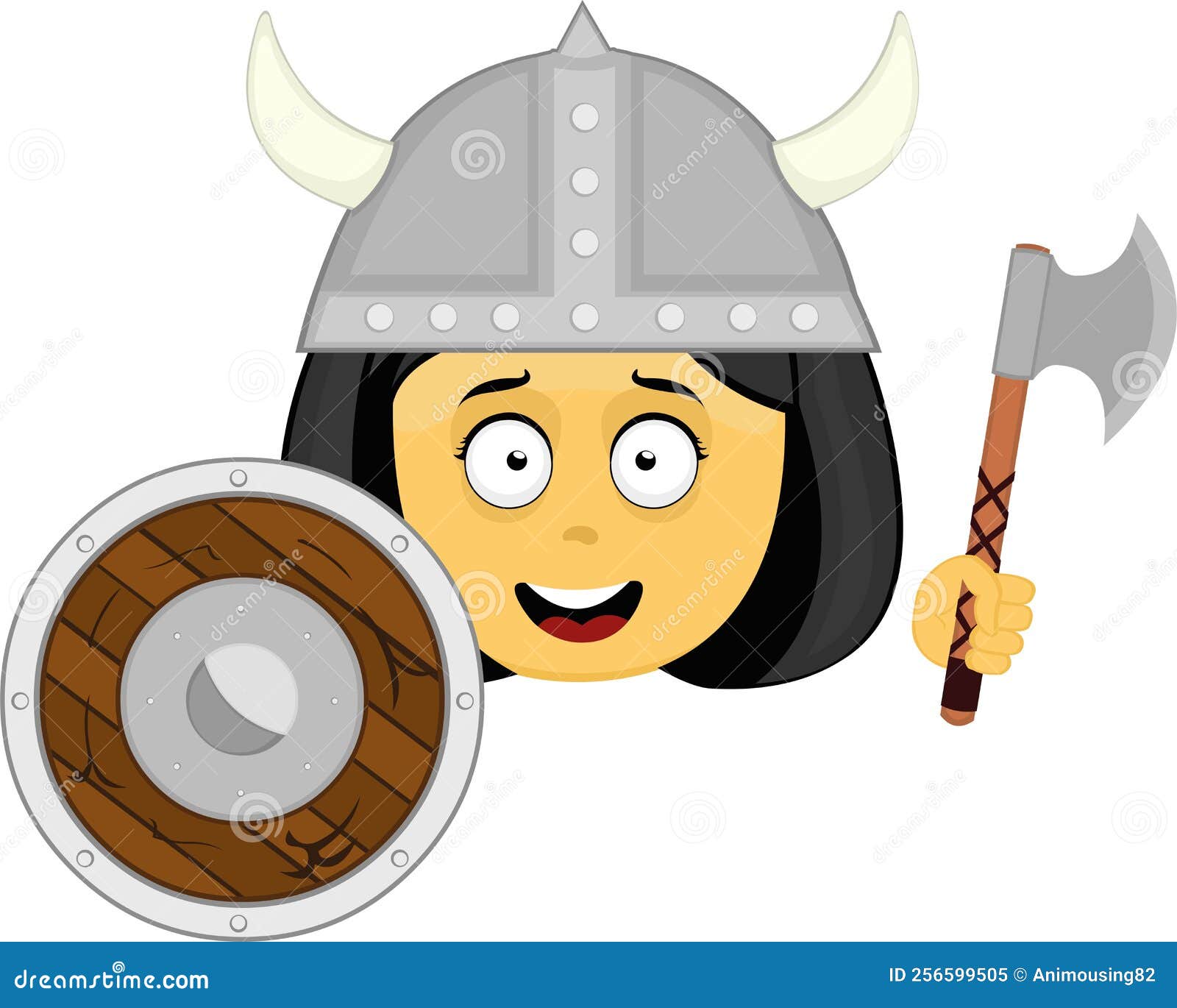Vector Emoticon Girl Viking Helmet Axe Stock Vector - Illustration of ...
