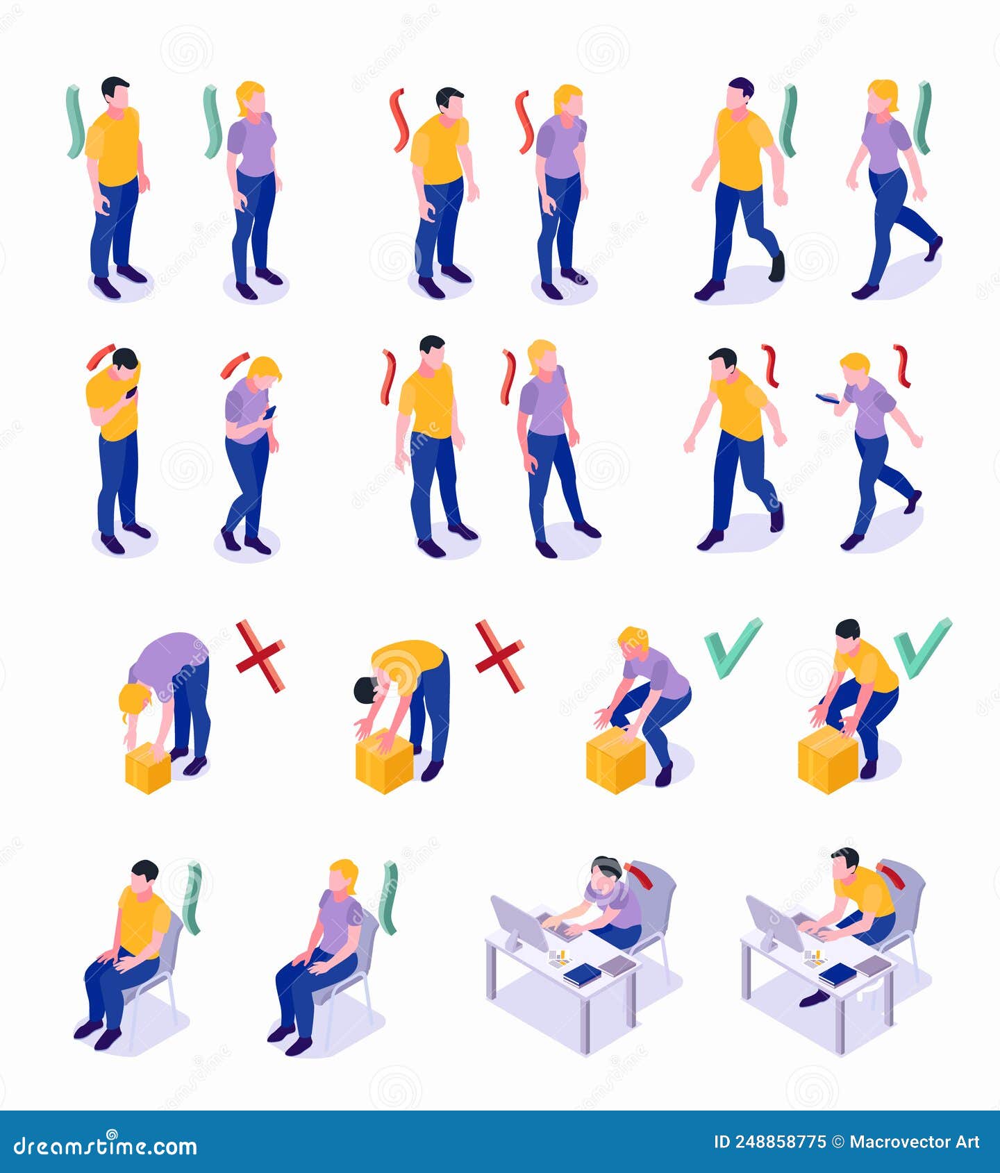 Posture Isometric Set stock vector. Illustration of isolated - 248858775