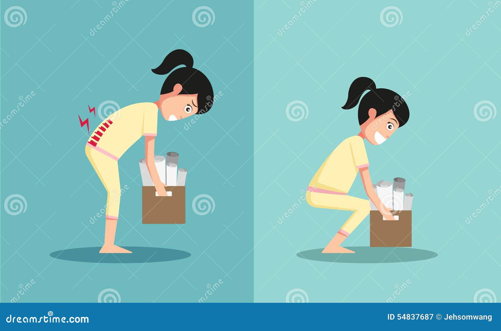 Improper Versus Against Proper Lifting ,illustration, Stock Vector ...