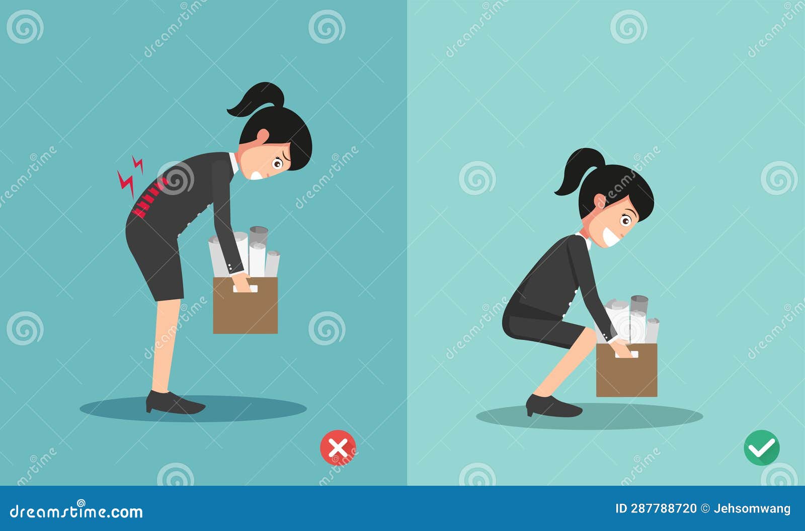 Improper Versus Against Proper Lifting Stock Vector - Illustration of ...