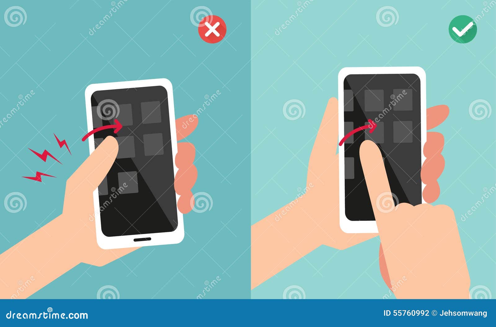 Improper Vs Proper Hand Holding and Touching Smart Phone Stock Vector ...