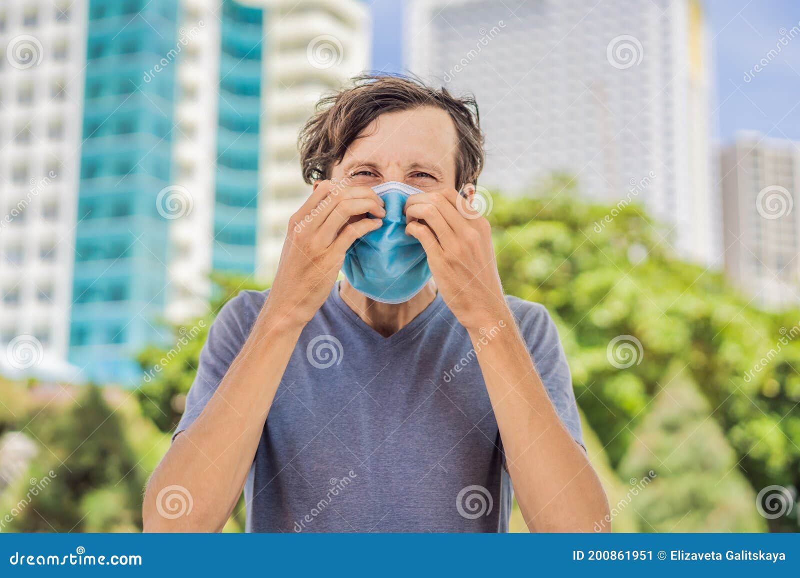 Improper Wearing of Mask Concept. Man Scratching His Nose Under the ...