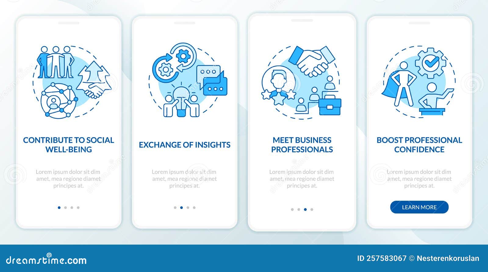 Improve Professional Skills Blue Onboarding Mobile App Screen Stock