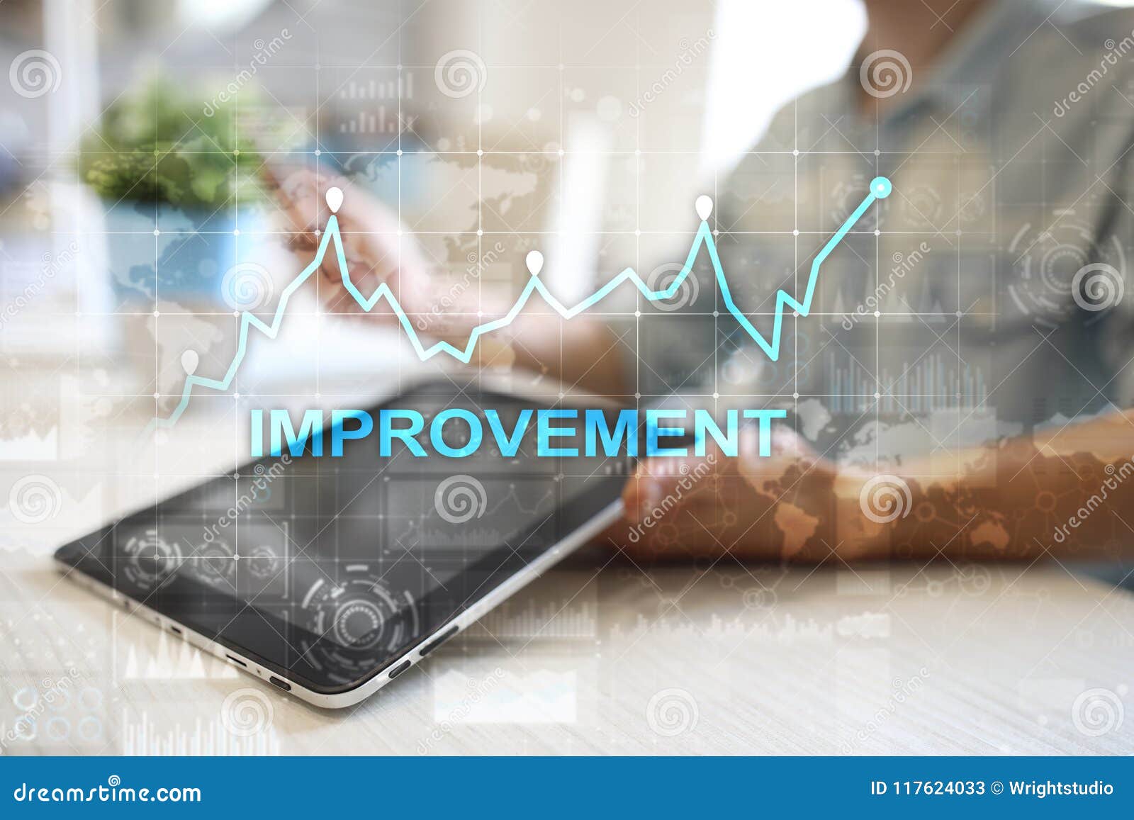 Improvement Graph on Virtual Screen. Business and Technology Concept ...