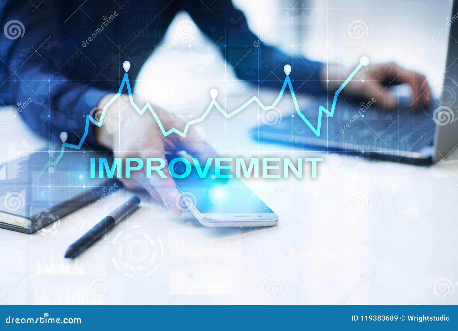 Improvement Graph on Virtual Screen. Business and Technology Concept ...