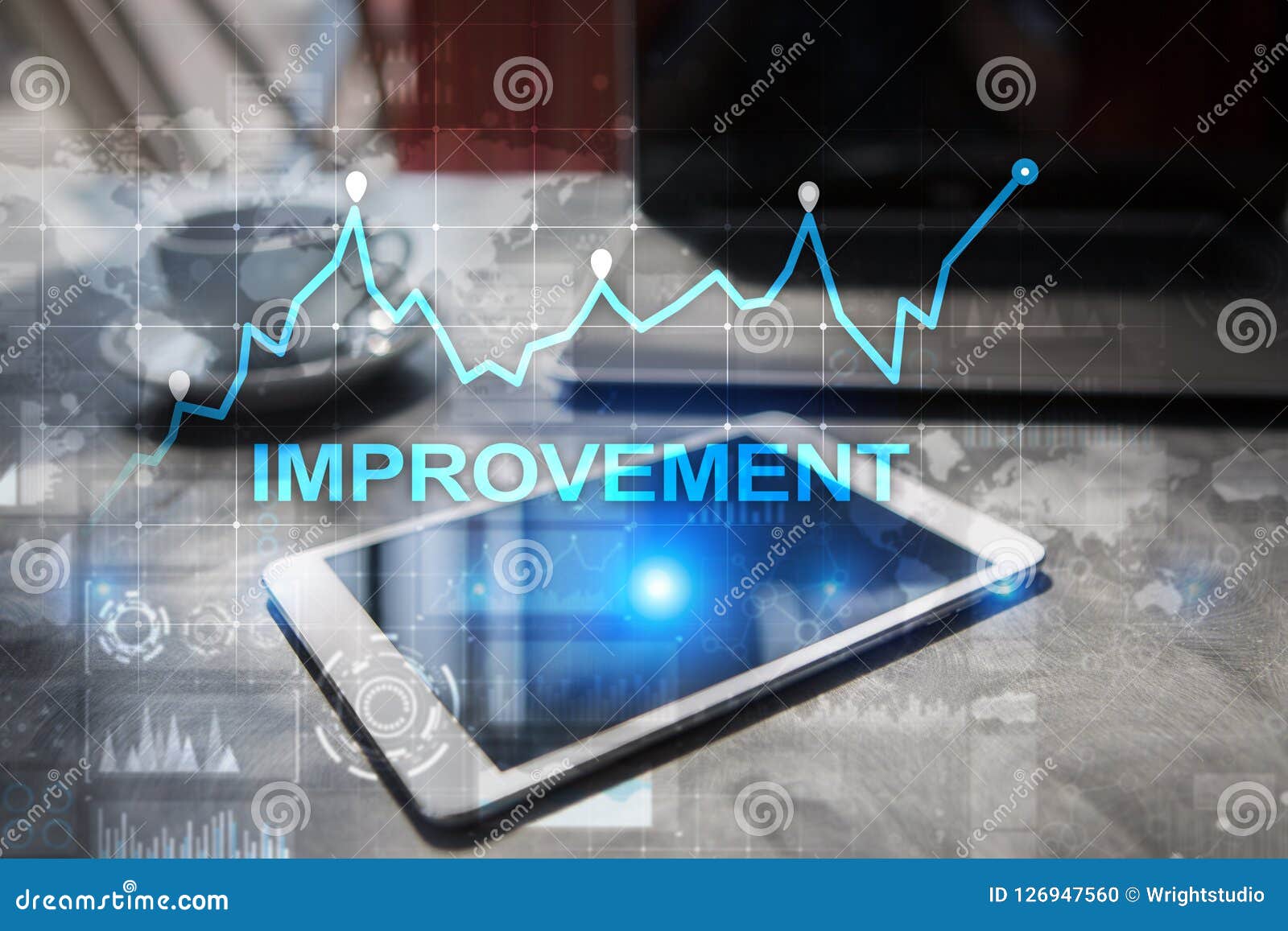 Improvement Graph on Virtual Screen. Business and Technology Concept ...