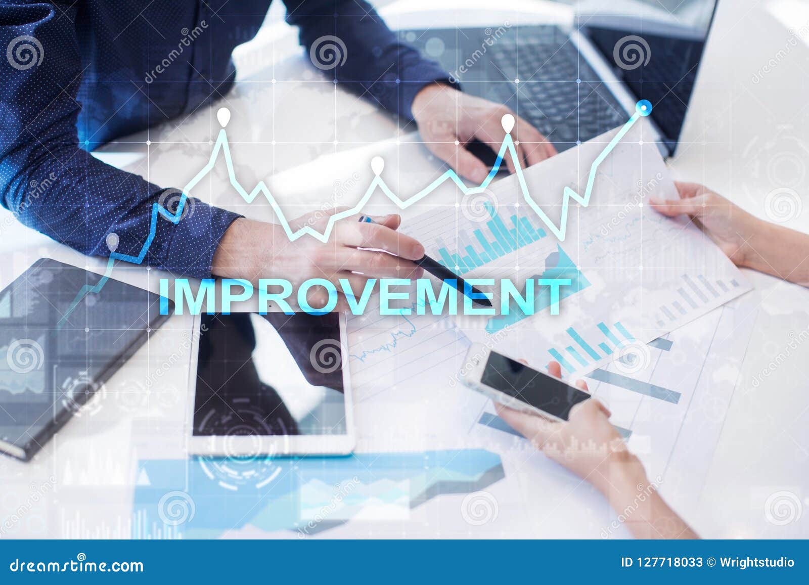 Improvement Graph on Virtual Screen. Business and Technology Concept ...