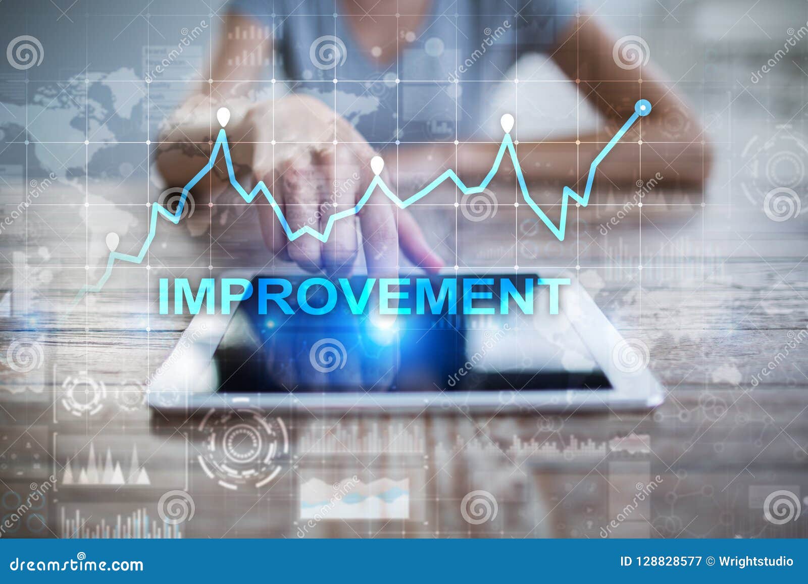 Improvement Graph on Virtual Screen. Business and Technology Concept ...