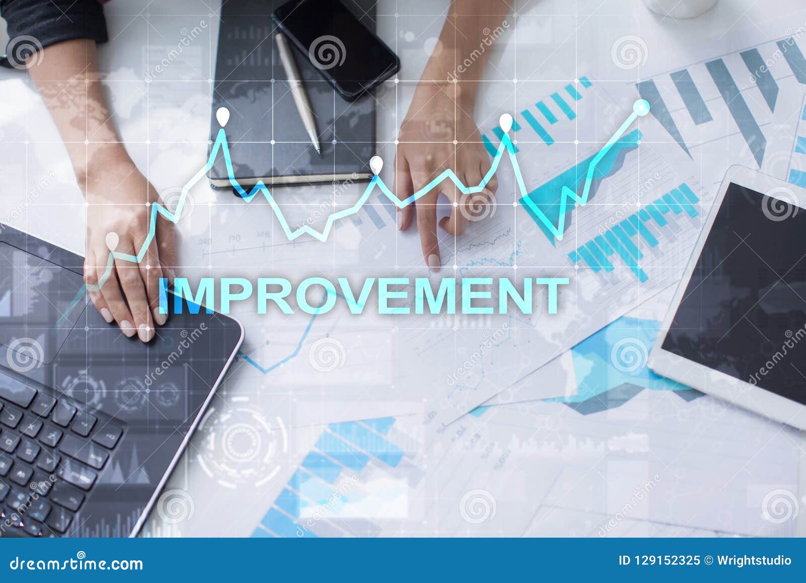 Improvement Graph on Virtual Screen. Business and Technology Concept ...