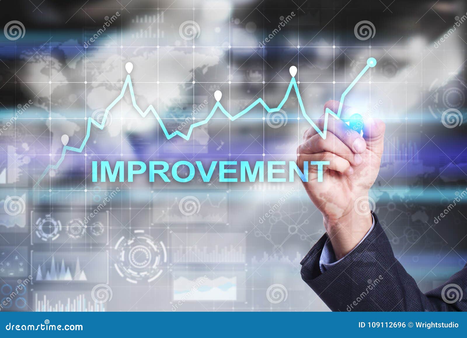 Improvement Graph on Virtual Screen. Business and Technology Concept ...