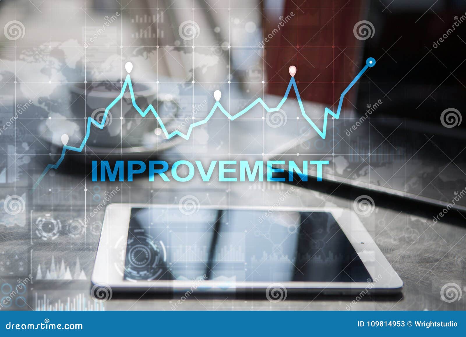Improvement Graph on Virtual Screen. Business and Technology Concept ...