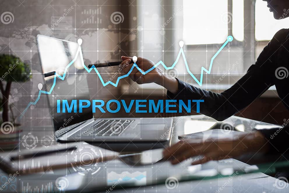 Improvement Graph on Virtual Screen. Business and Technology Concept ...