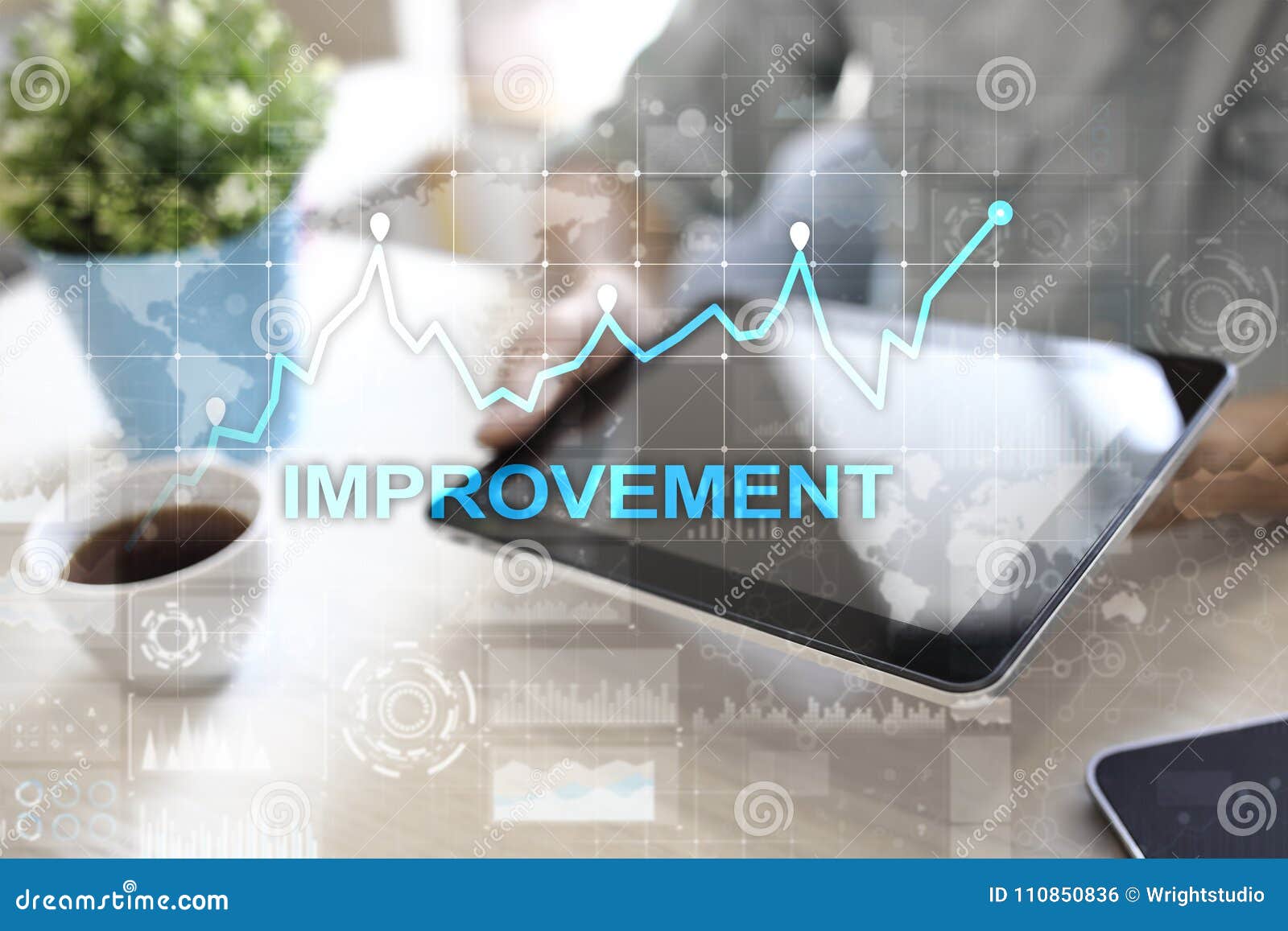 Improvement Graph on Virtual Screen. Business and Technology Concept ...