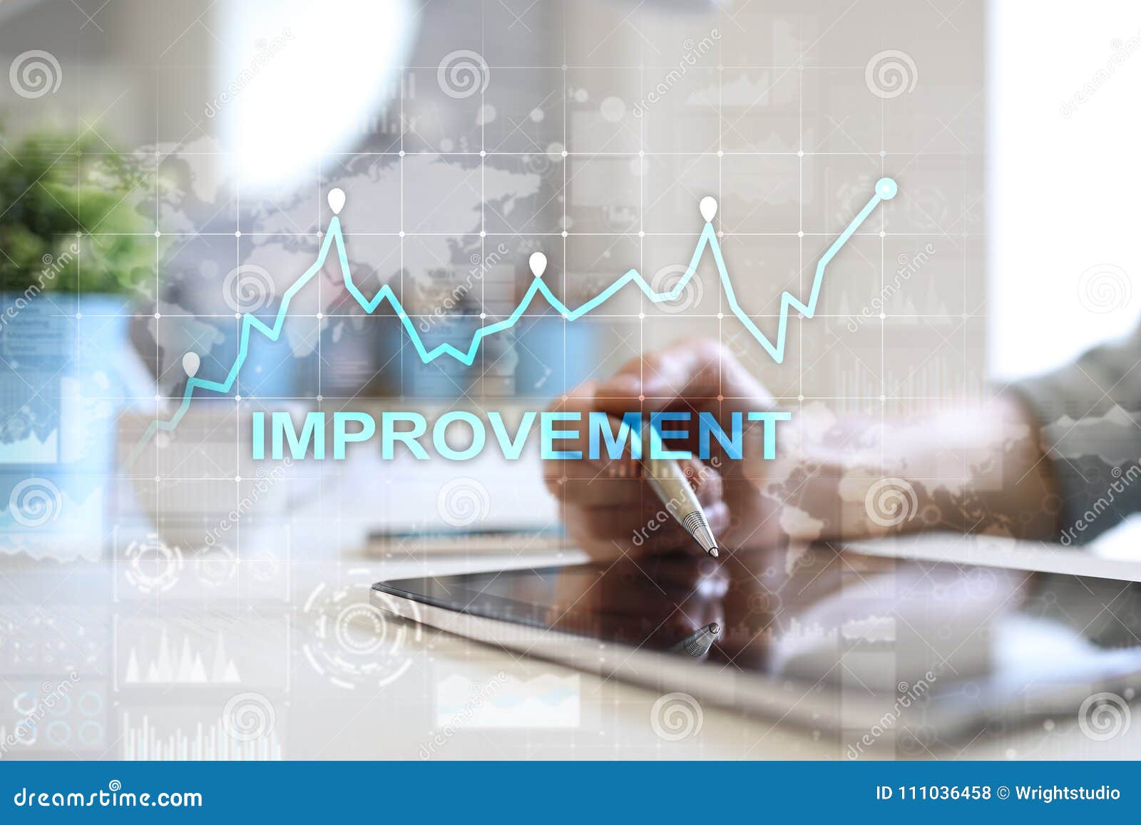 Improvement Graph on Virtual Screen. Business and Technology Concept ...