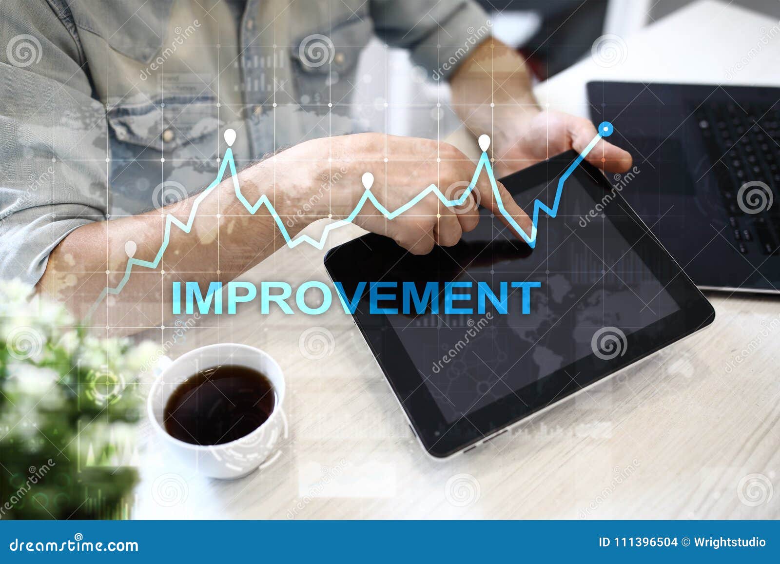 Improvement Graph on Virtual Screen. Business and Technology Concept ...