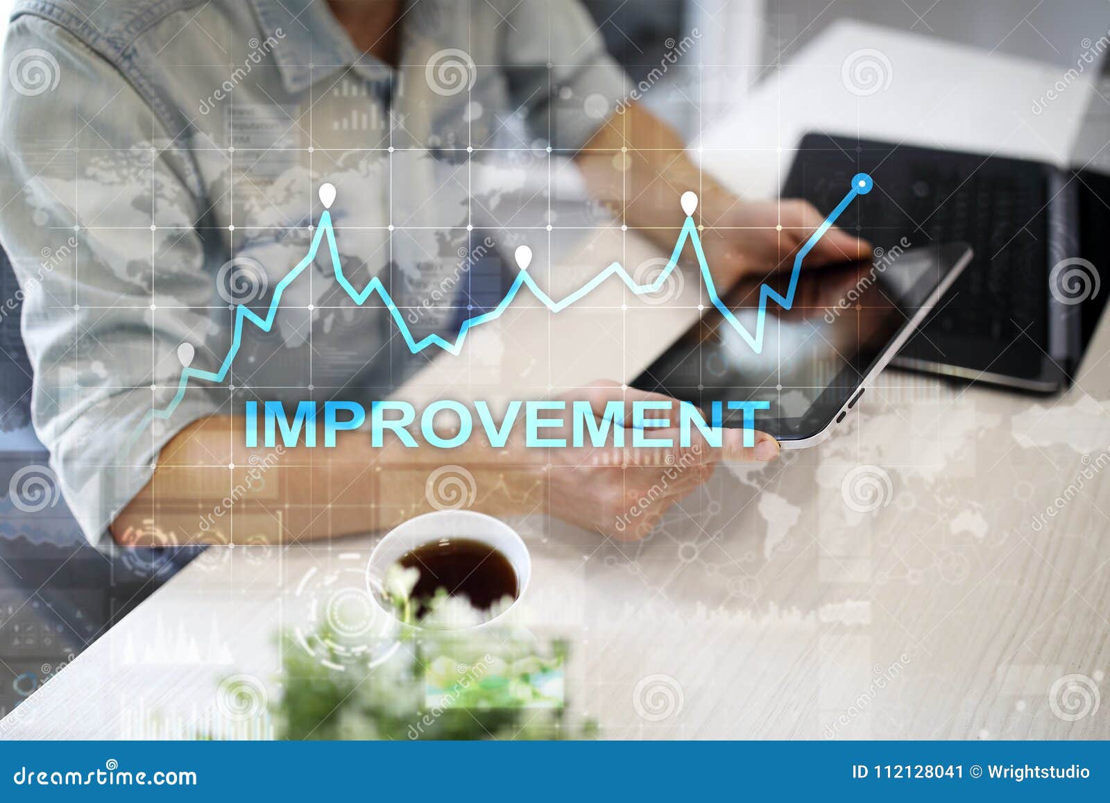 Improvement Graph on Virtual Screen. Business and Technology Concept ...