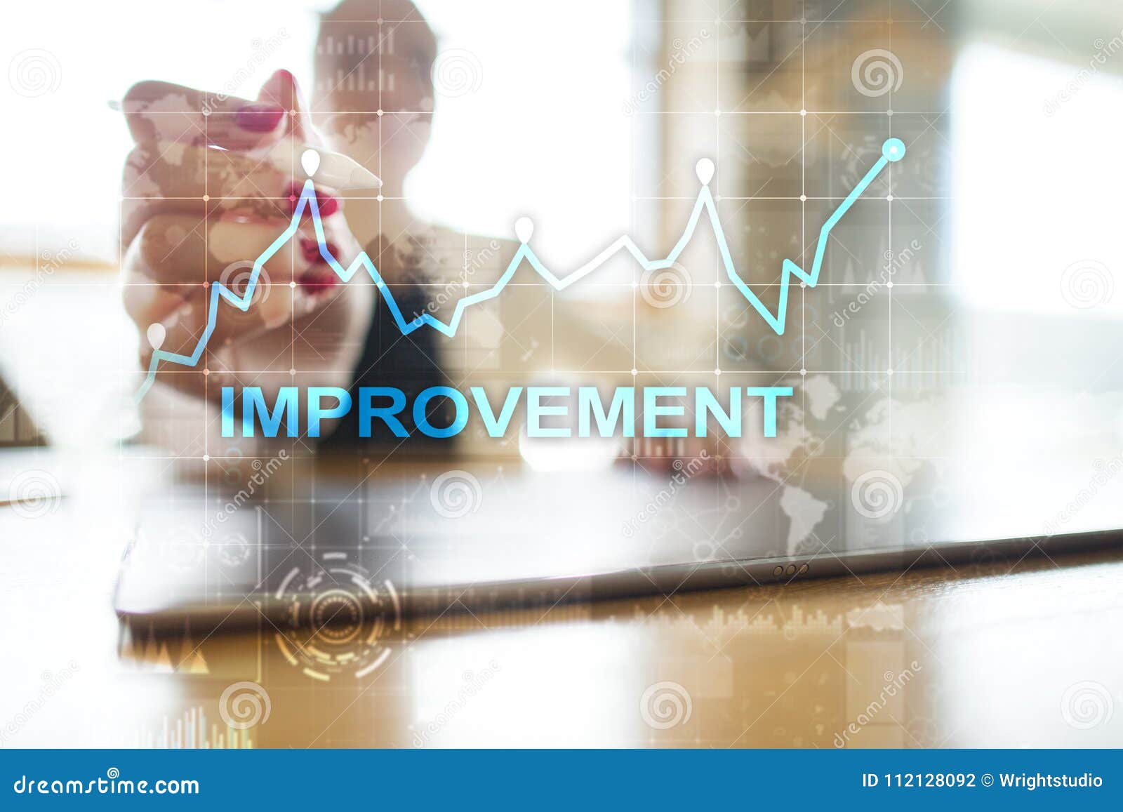 Improvement Graph on Virtual Screen. Business and Technology Concept ...