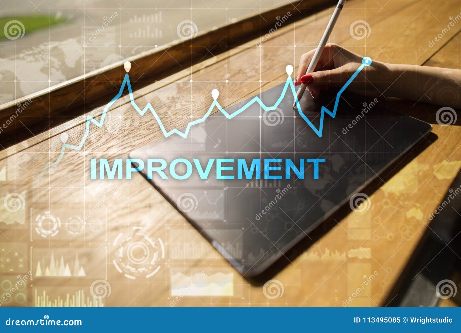 Improvement Graph on Virtual Screen. Business and Technology Concept ...
