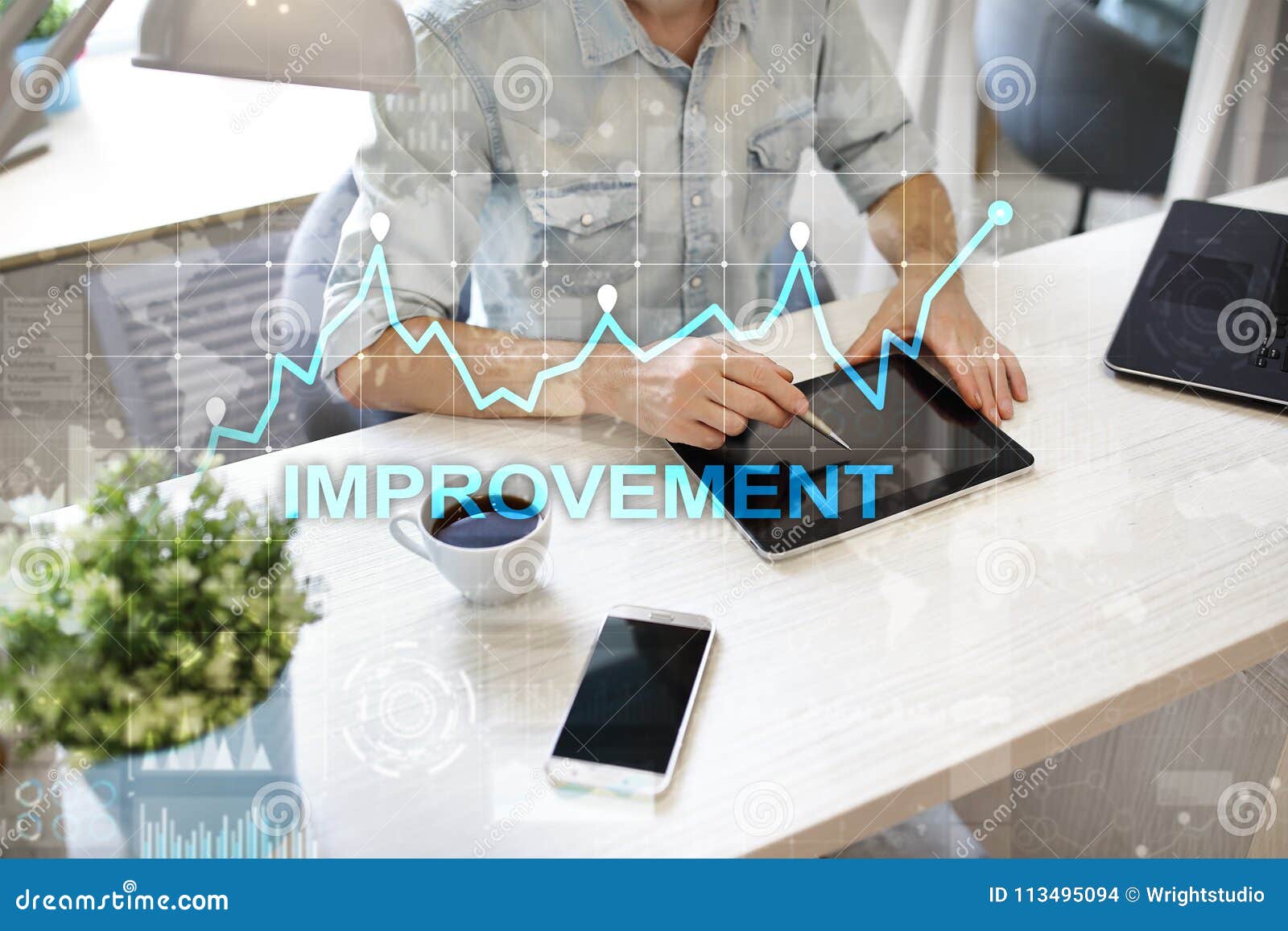 Improvement Graph on Virtual Screen. Business and Technology Concept ...