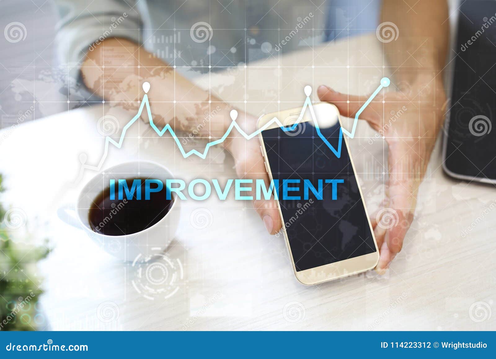 Improvement Graph on Virtual Screen. Business and Technology Concept ...
