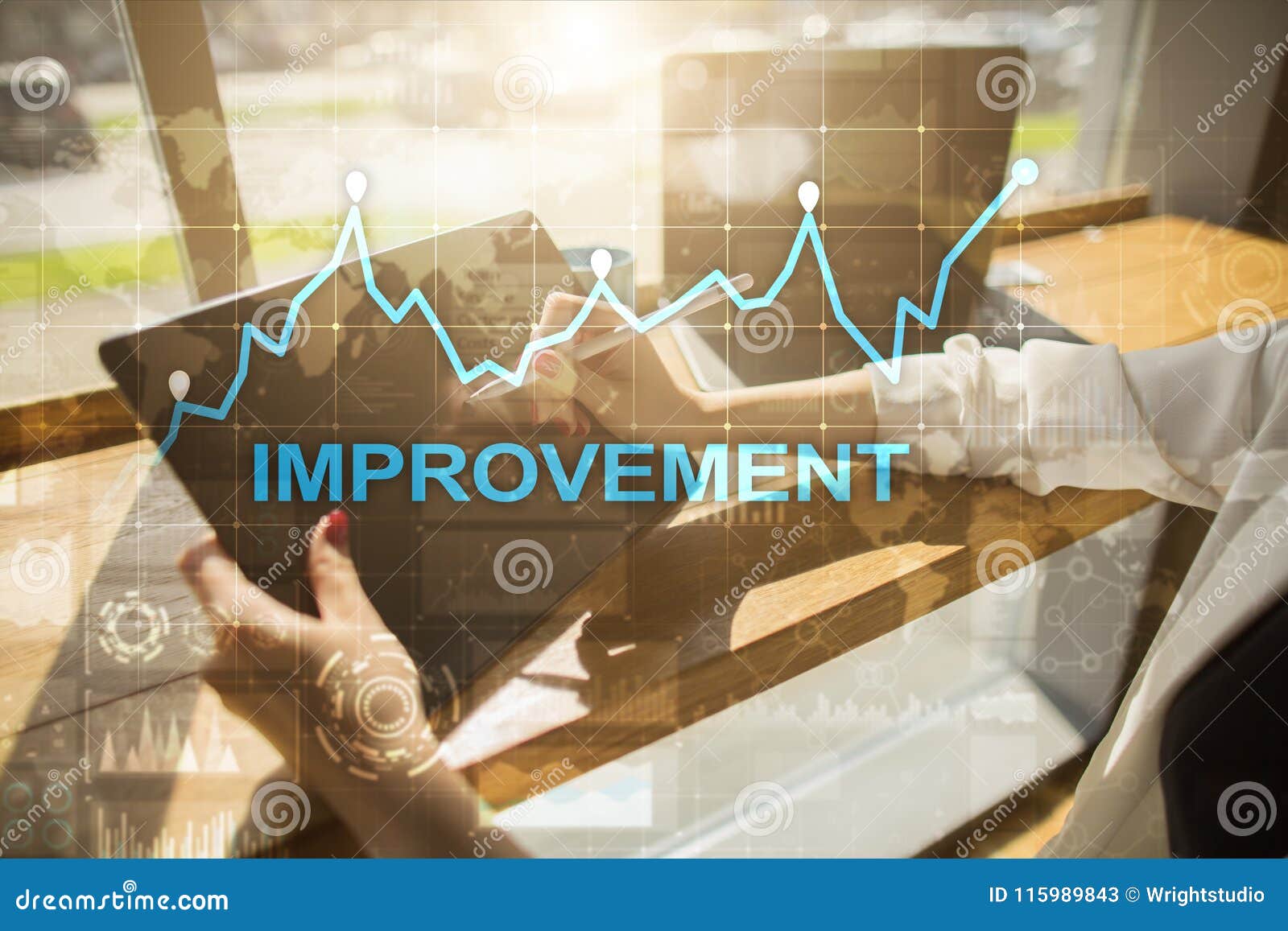 Improvement Graph on Virtual Screen. Business and Technology Concept ...