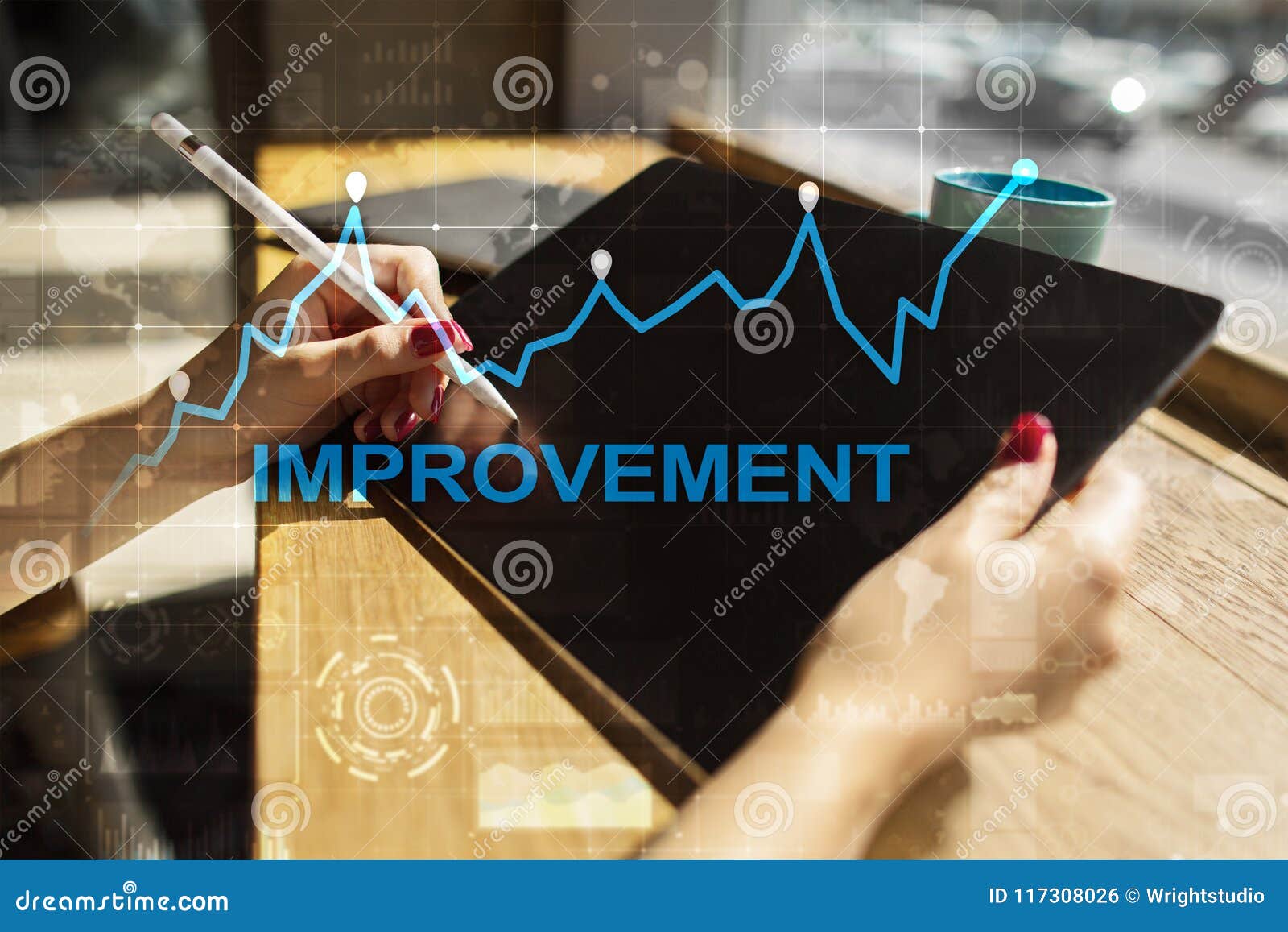 Improvement Graph on Virtual Screen. Business and Technology Concept ...