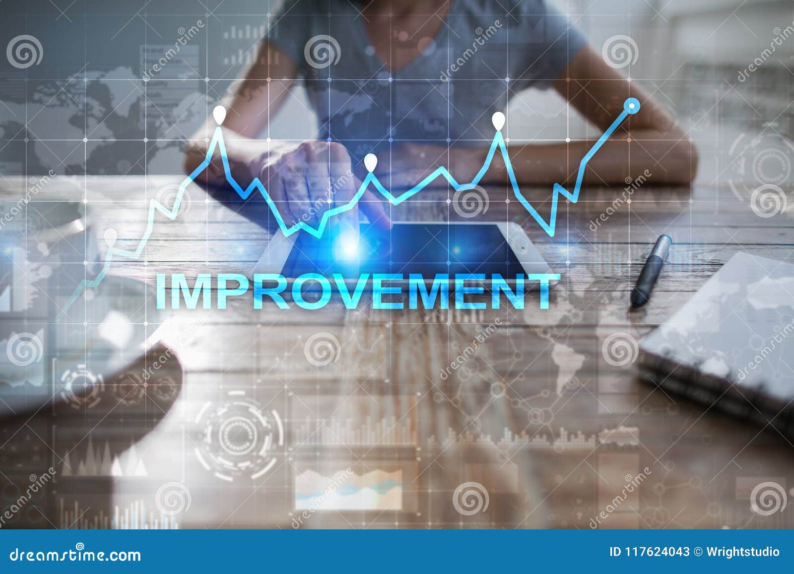Improvement Graph on Virtual Screen. Business and Technology Concept ...