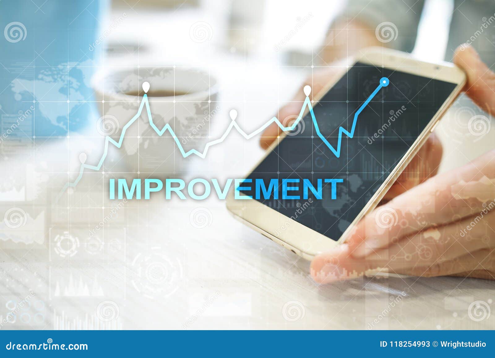 Improvement Graph on Virtual Screen. Business and Technology Concept ...